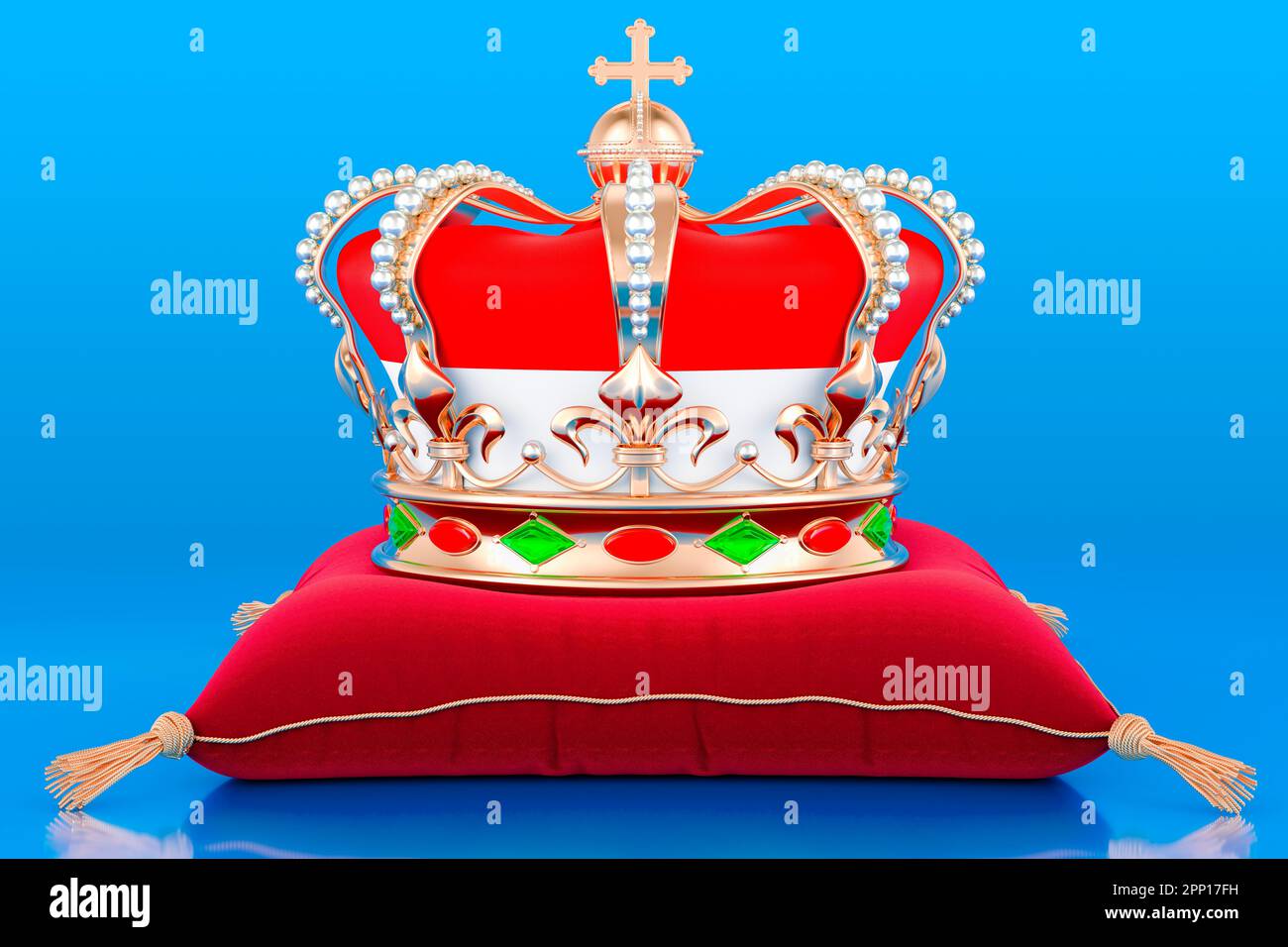 Royal golden crown on pillow with the Principality of Monaco flag, 3D ...
