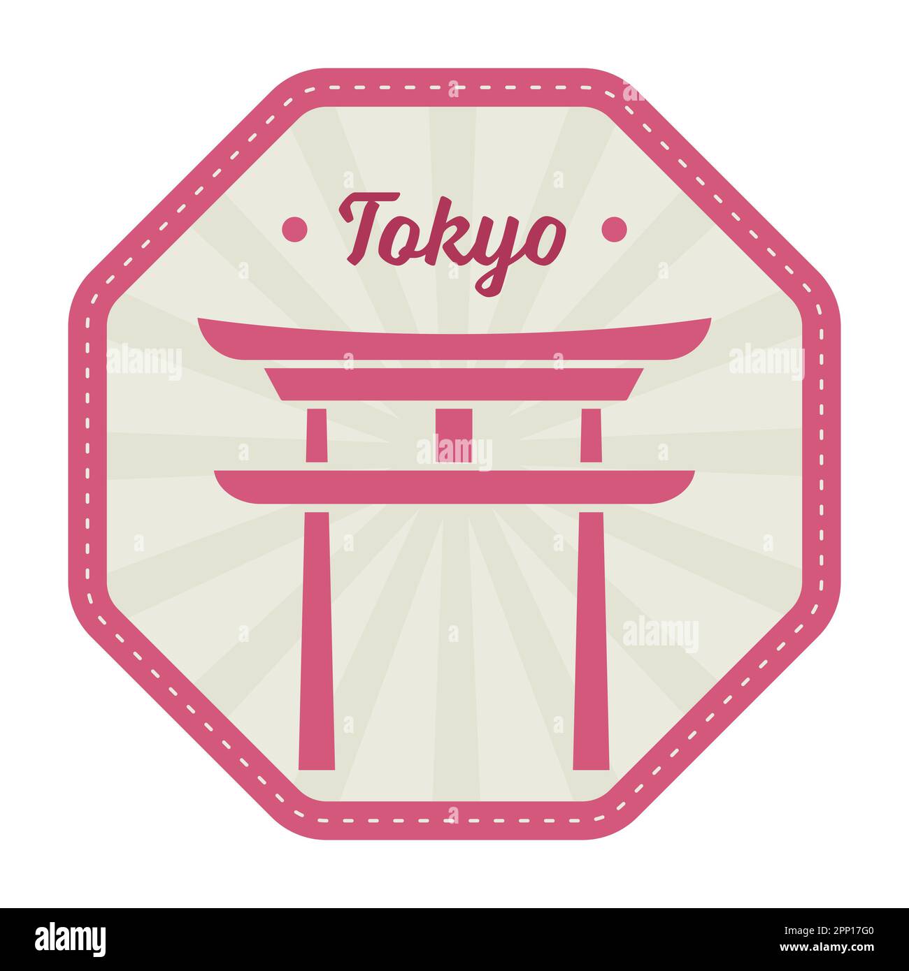 Tokyo Stamp Or Sticker Design With Torii Gate With Rays On Hexagon ...