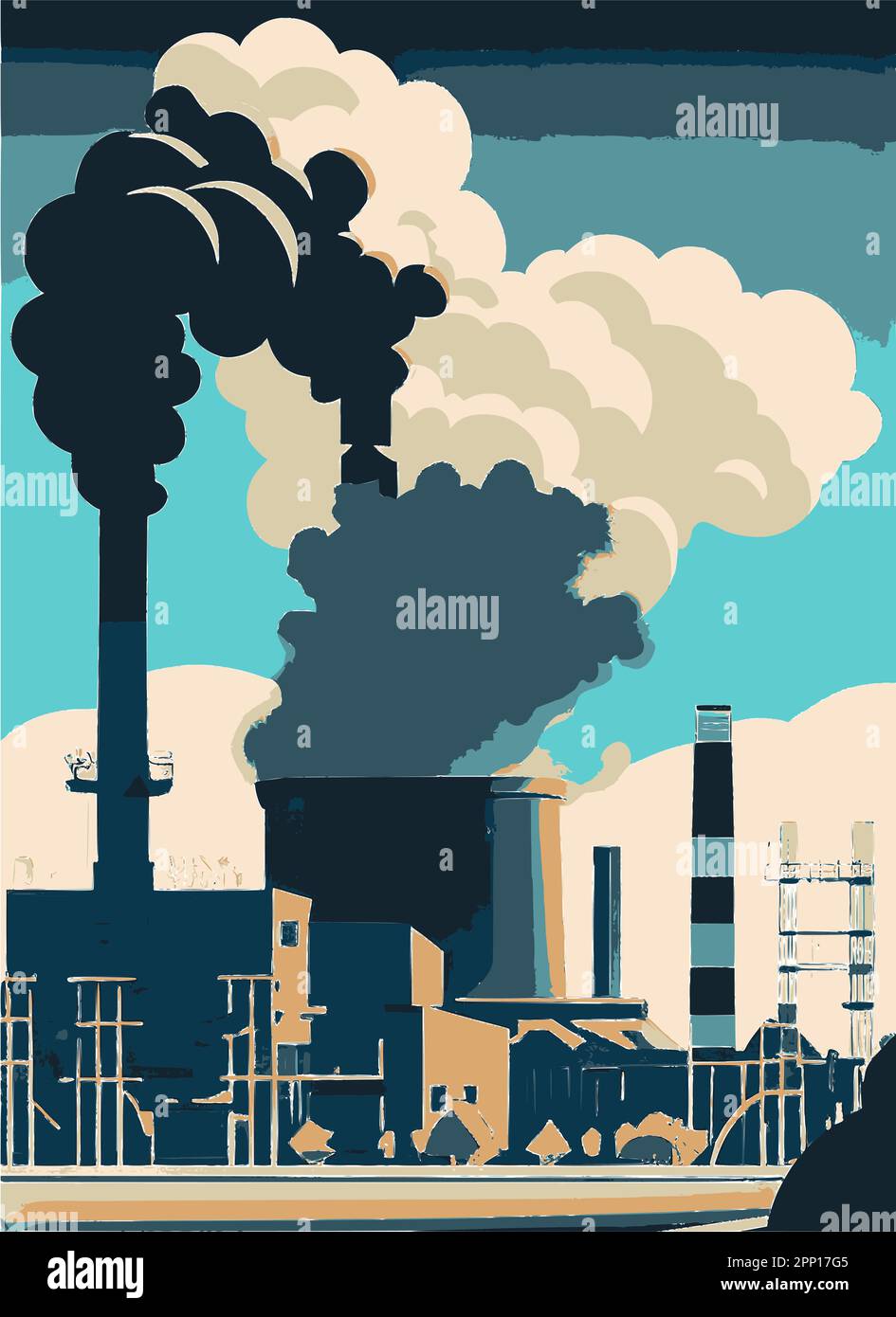 Huge industrial plant, air pollution, vector image Stock Vector Image ...