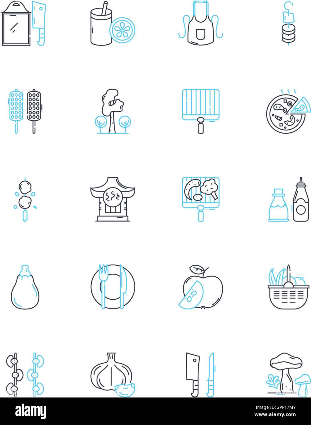 Outing linear icons set. Adventure, Excursion, Picnic, Trek, Camping ...