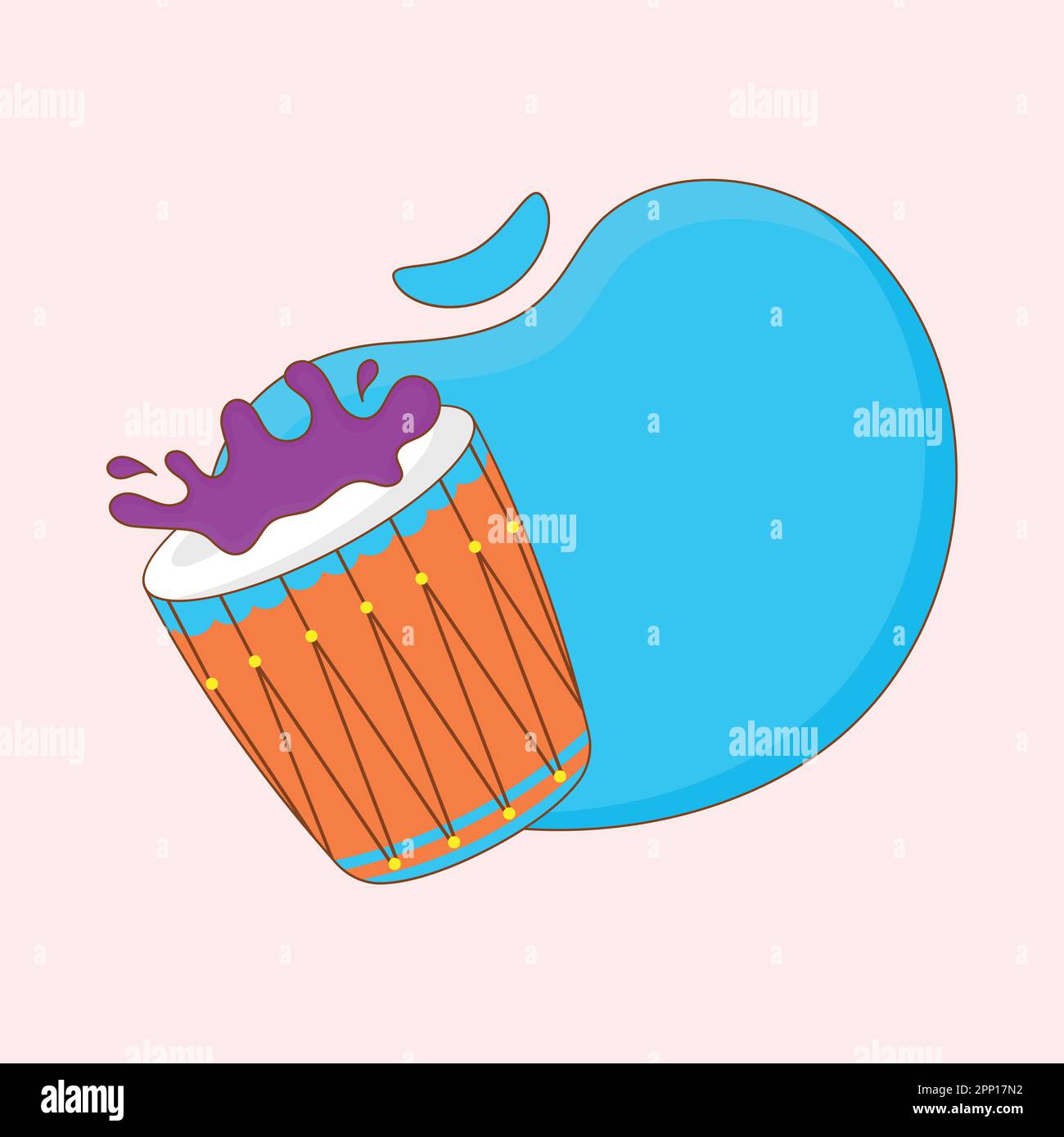 Rang Panchami Or Holi Music Beating Dholak Musical Drum On Splash Blue And Pink Background