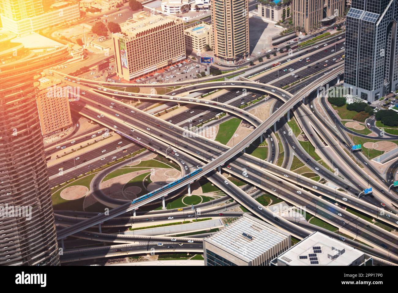 Dubai city seen from above, panoramic view of modern skyscraper ...