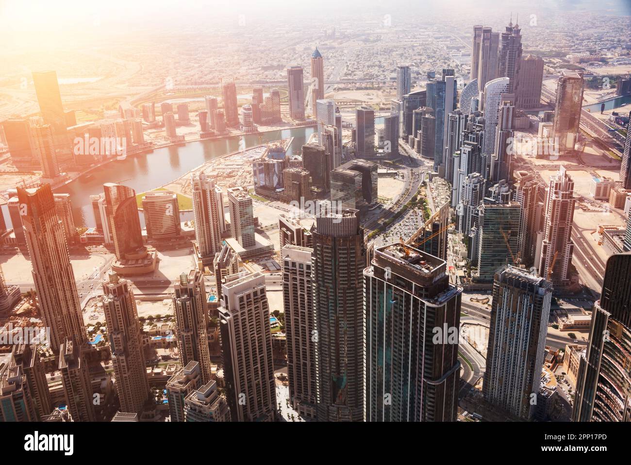 Dubai city seen from above, panoramic view of modern skyscraper ...