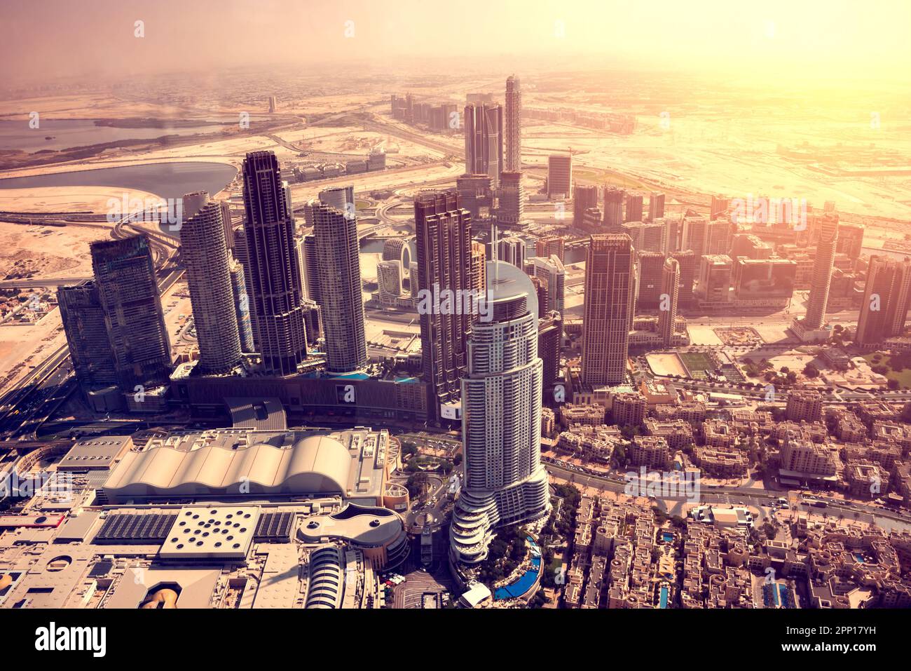 Dubai city seen from above, panoramic view of modern skyscraper ...