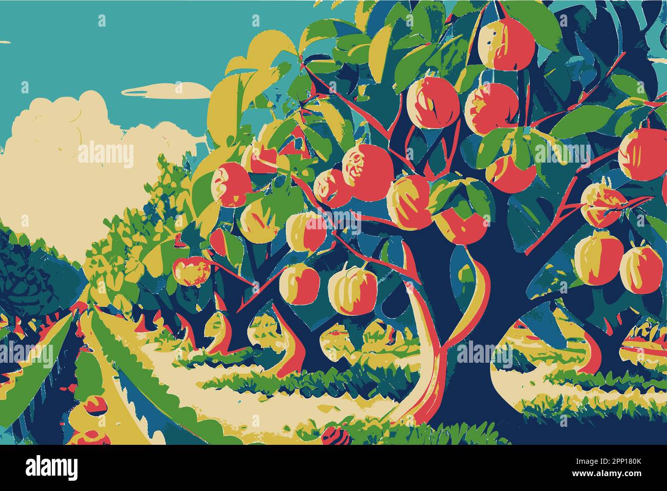 Fruit orchard in summer, vector illustration Stock Vector Image & Art ...