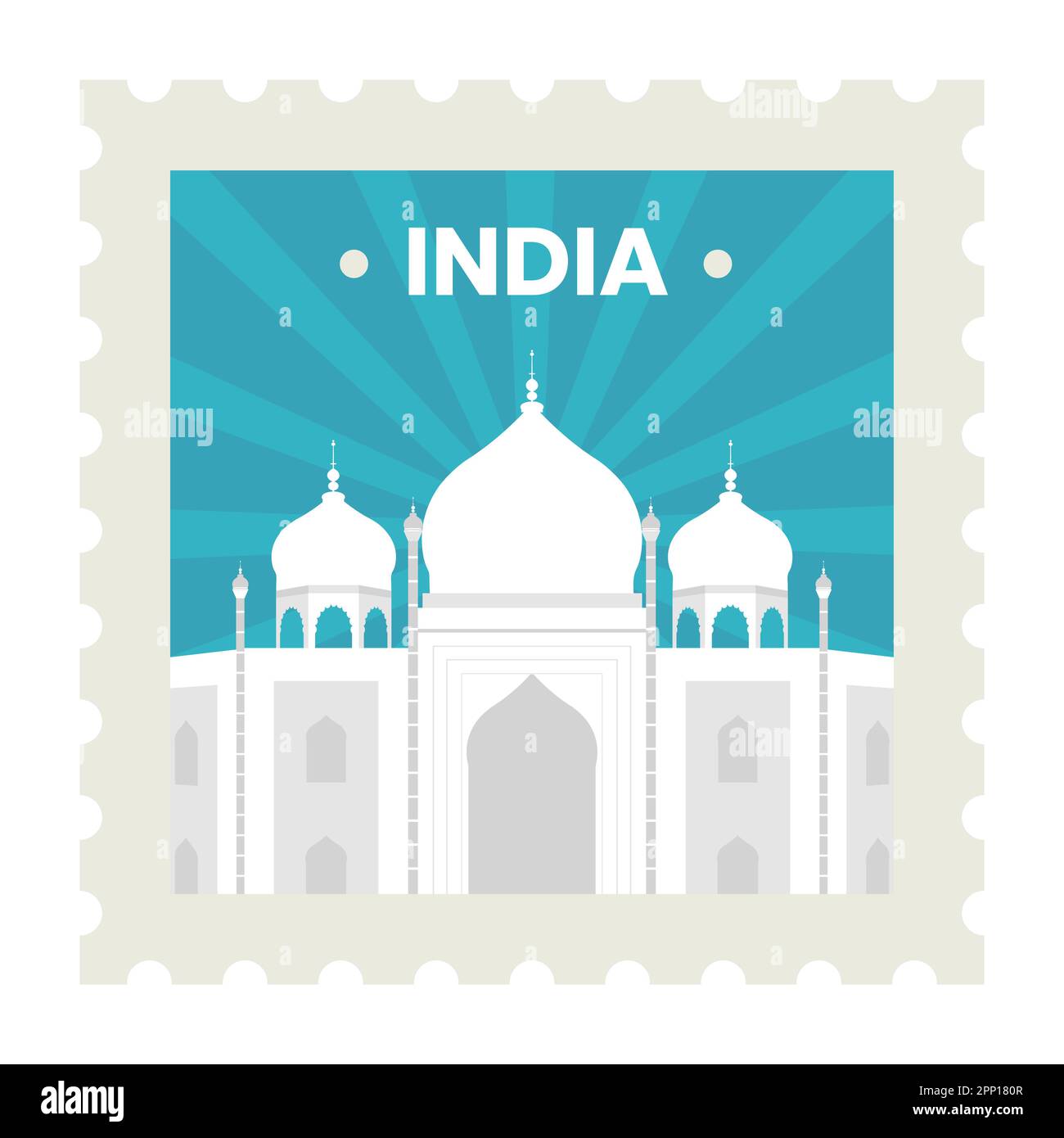 India Travel Stamp Or Ticket Design With Taj Mahal Against Blue Rays ...