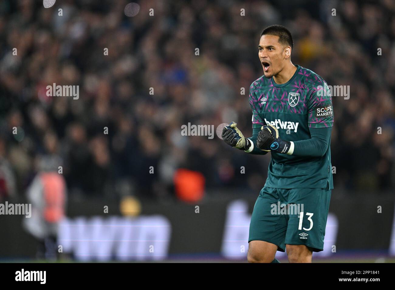 goalkeeper Alphonse Areola of West Ham pictured celebrating during a ...