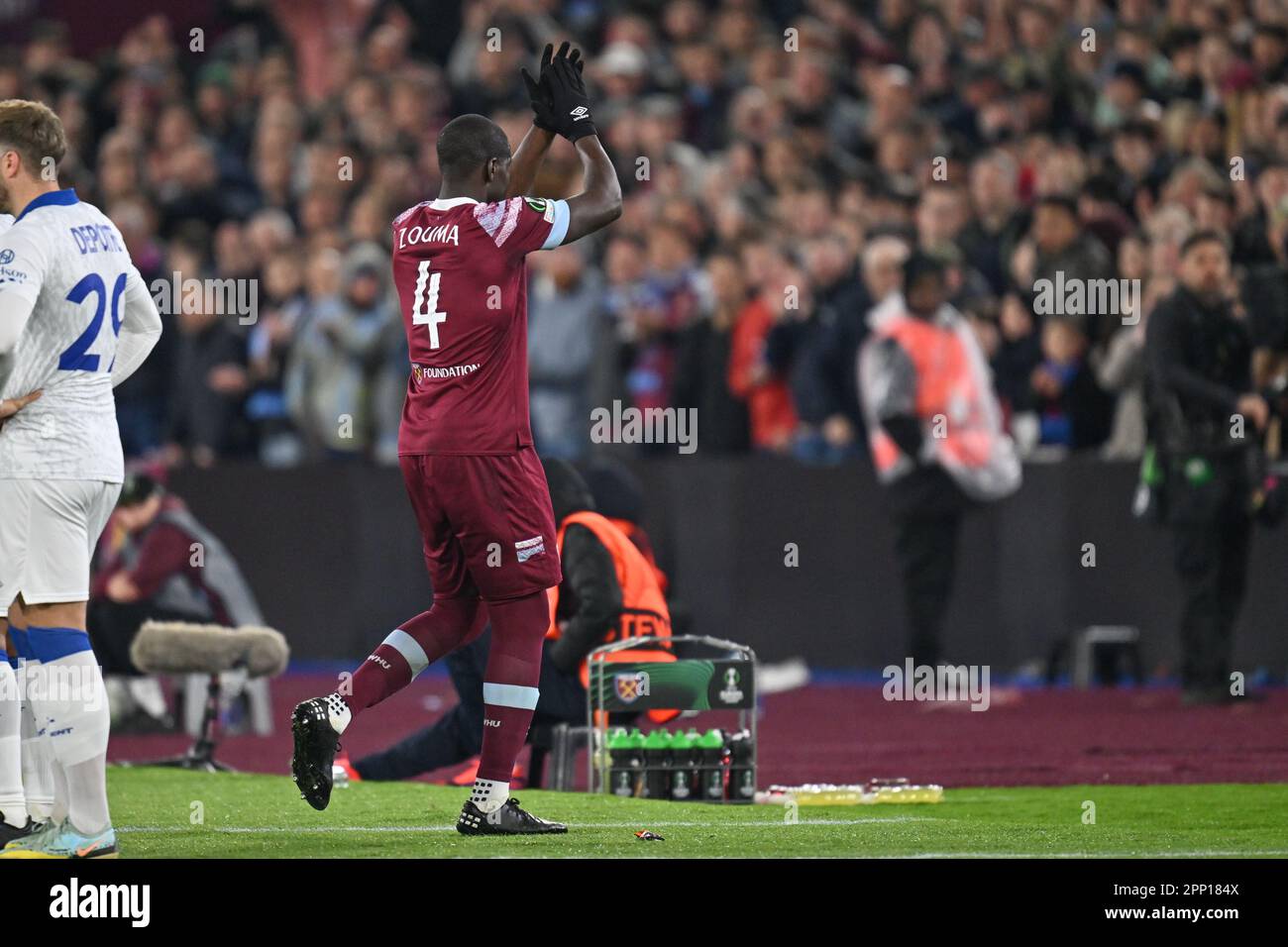 Kurt Zouma of West Ham pictured thanking the fans after substitution ...