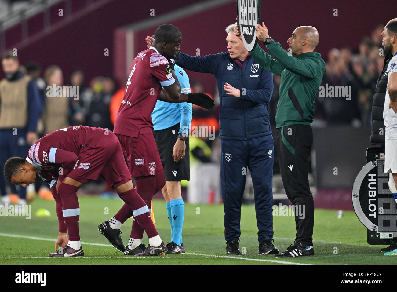 Kurt Zouma of West Ham pictured being substituted and thanked by head ...