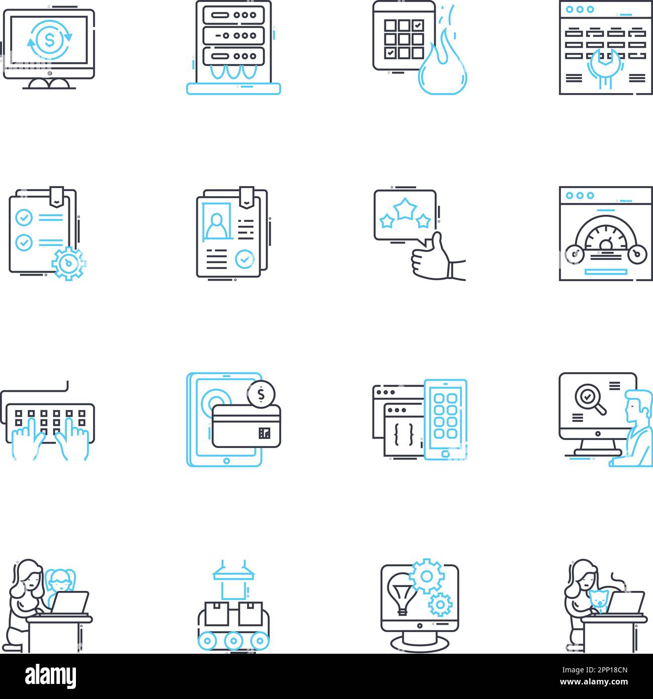 Content engine linear icons set. Optimization, Automation ...