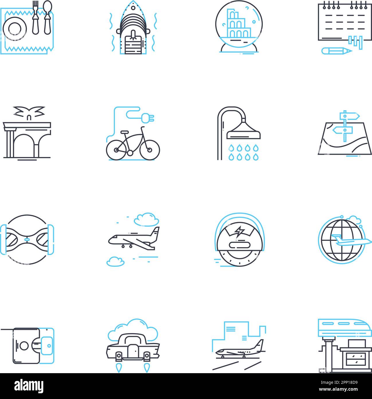 Exploration linear icons set. Adventure, Discovery, Mapping, Expedition ...