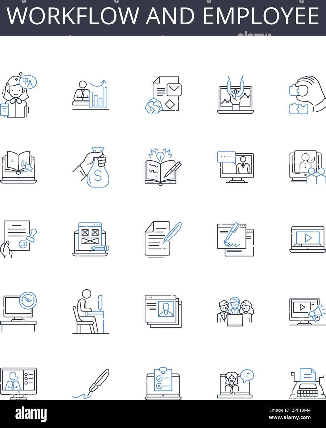Workflow and employee line icons collection. Strategy and planning ...