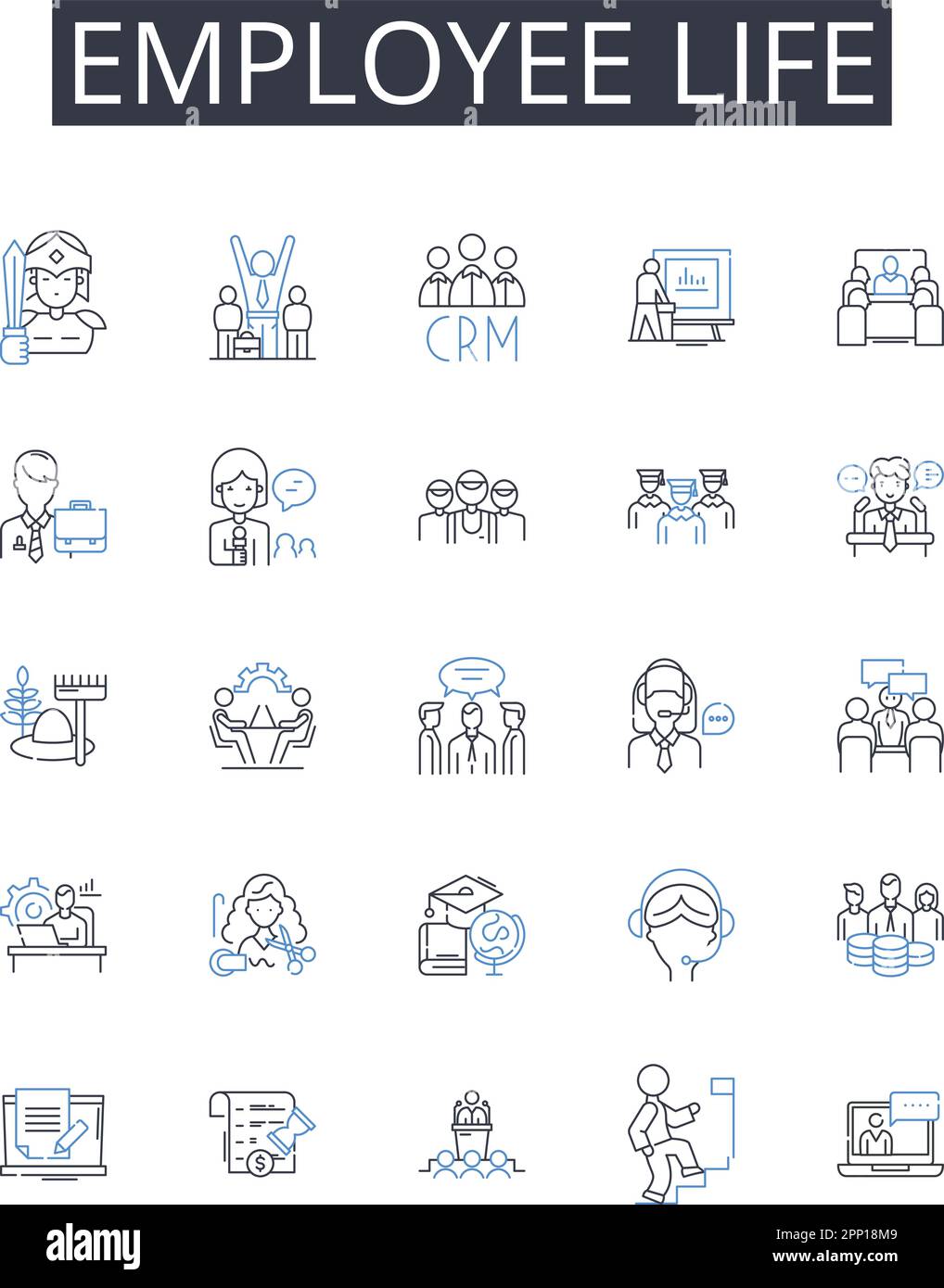 Employee life line icons collection. Job security, Workspace wellness ... Employee life line icons collection. Job security, Workspace wellness ...