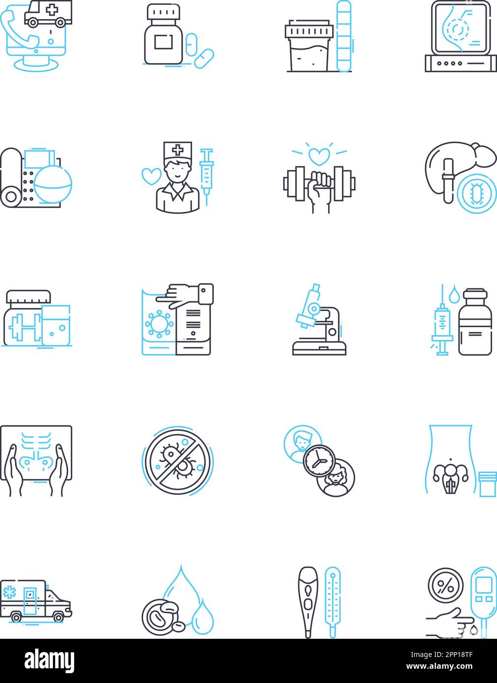 Healthcare provision linear icons set. Wellness, Treatment, Doctors ...