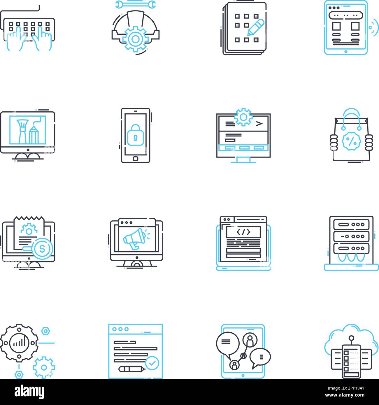 Email design linear icons set. Typography, Layout, Branding, Template ...