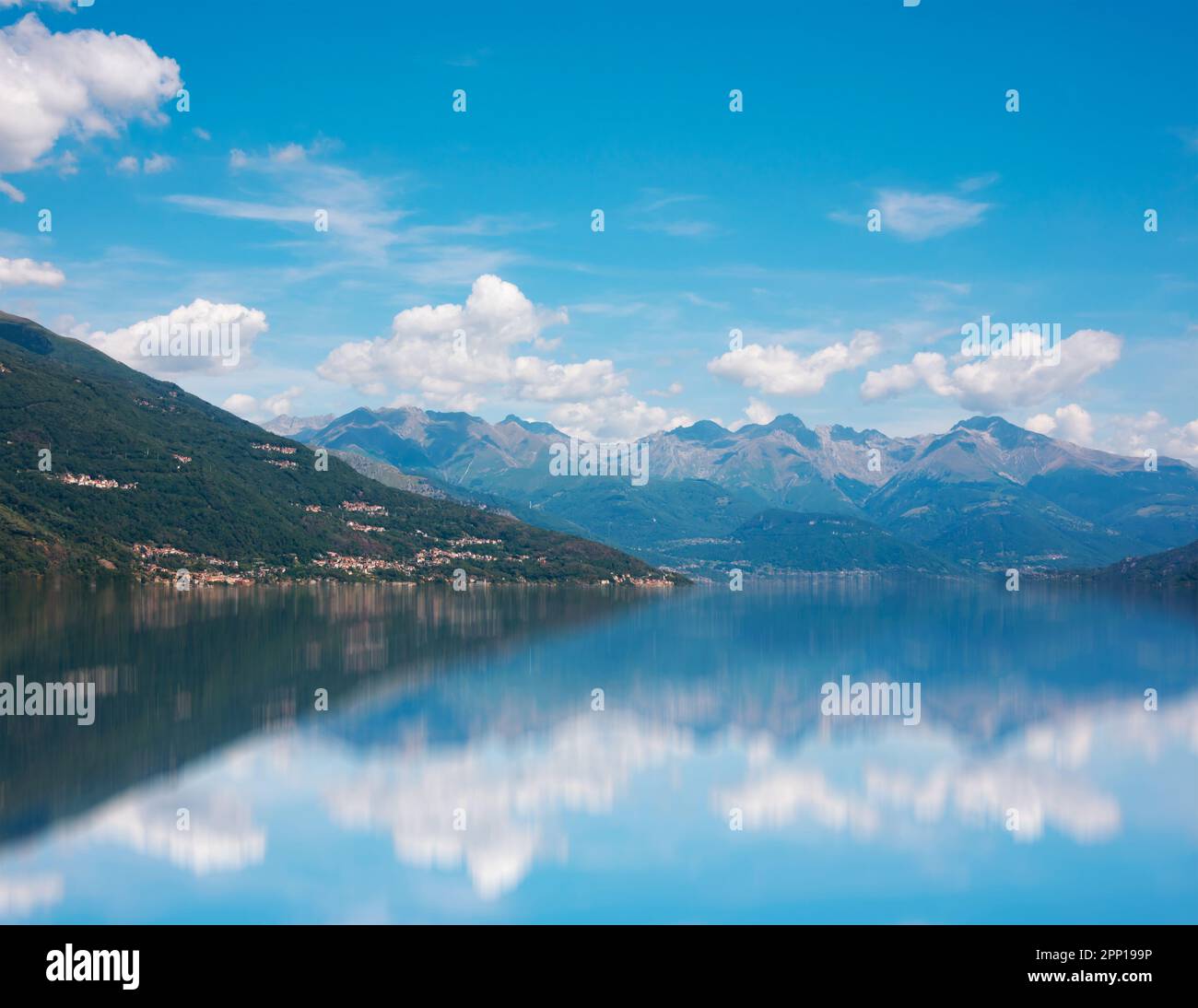 Lake Como. Natural landscape with mountains by lake Stock Photo - Alamy