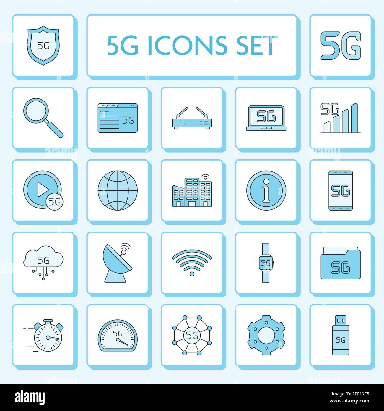 Set Of 5G Icon Or Symbols On Square Background In Blue And White Color ...