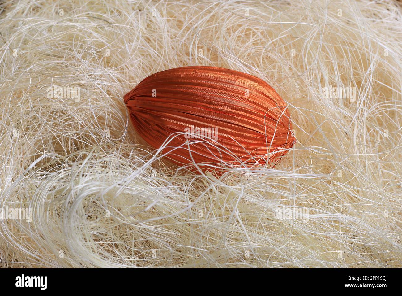 An orange Easter chocolate egg in straw nest Stock Photo - Alamy