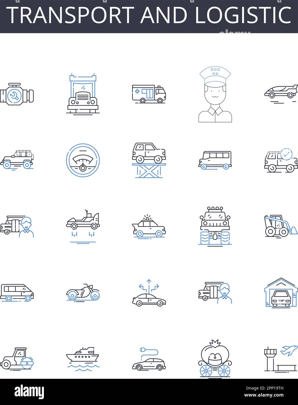 Transport and logistic line icons collection. Shipment, Cargo, Delivery, Distribution, Transit ...