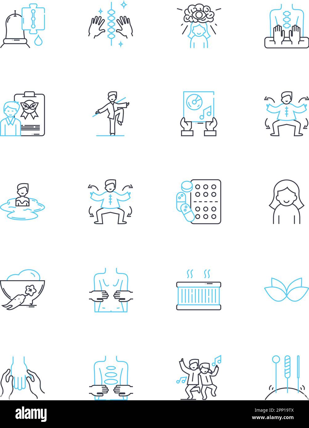 Natural remedies linear icons set. Acupressure, Aromatherapy, Ayurveda ...