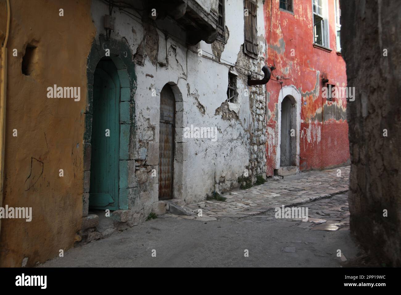 Narrow streets of the old part of Antakya in the province of Hatay in ...