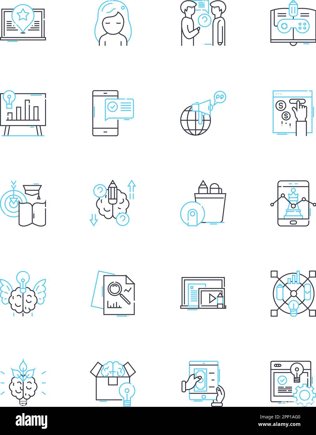 Mind portraits linear icons set. Perception, Imagination, Insight ...