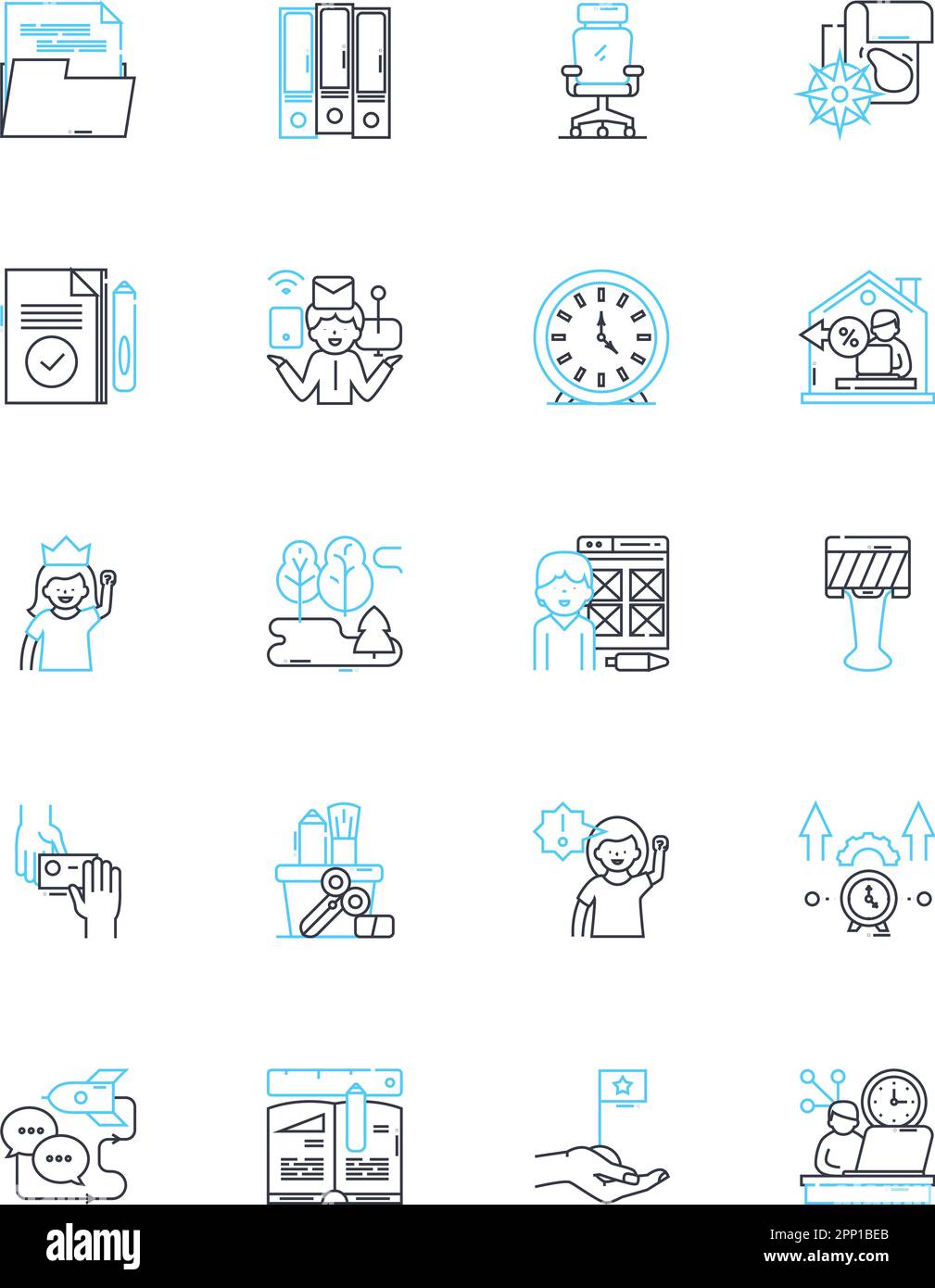 Bureau linear icons set. Organization, File, Desk, Office, Archive ...