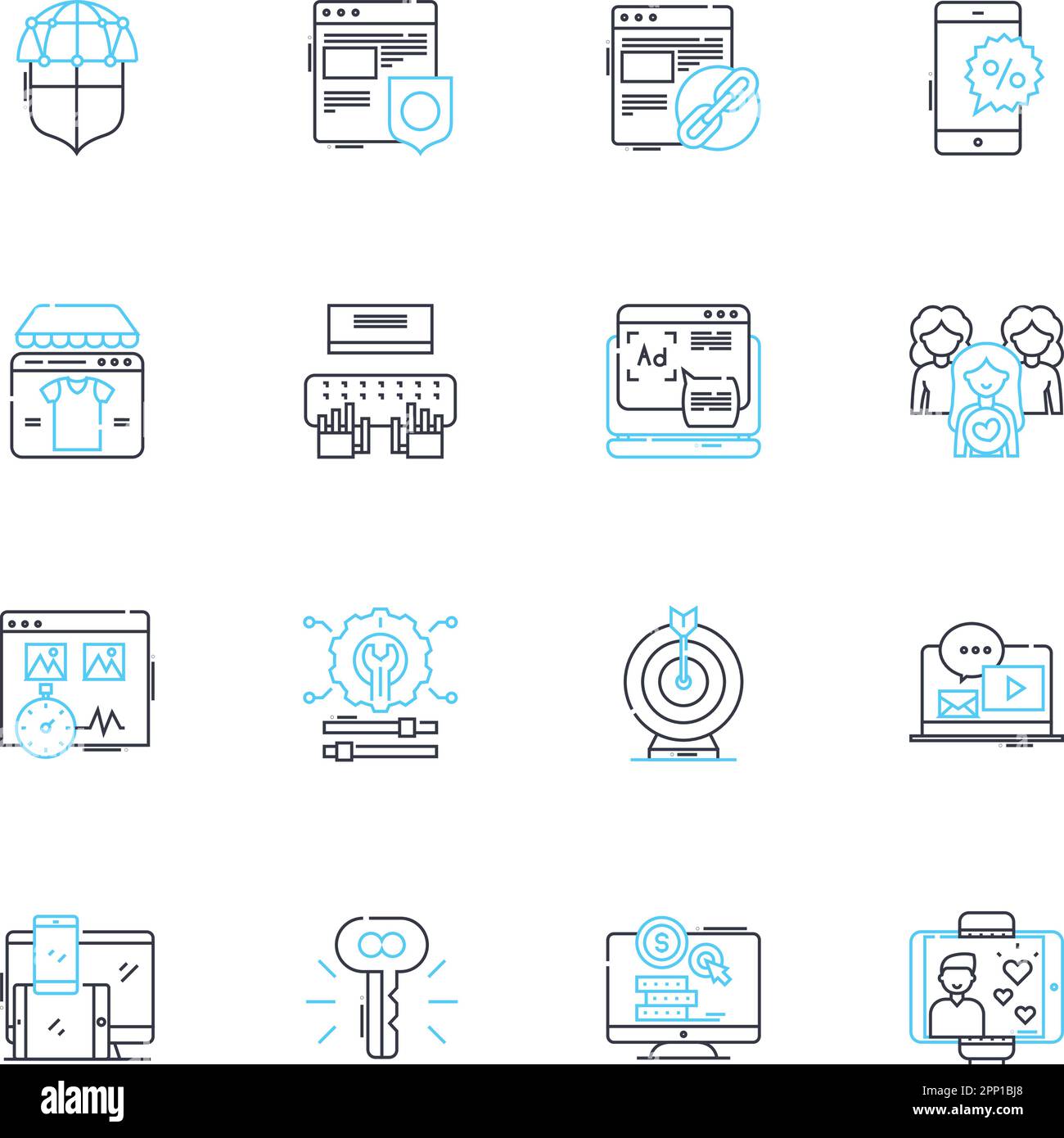 Social advertising linear icons set. Promotions, Campaigns, Sponsorship ...