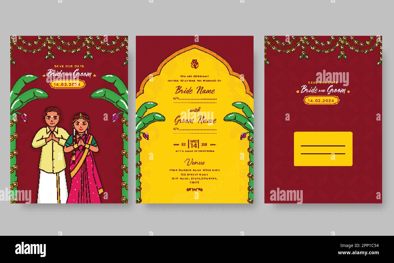 Wedding Invitation Card Template Layout With South Indian Couple ...