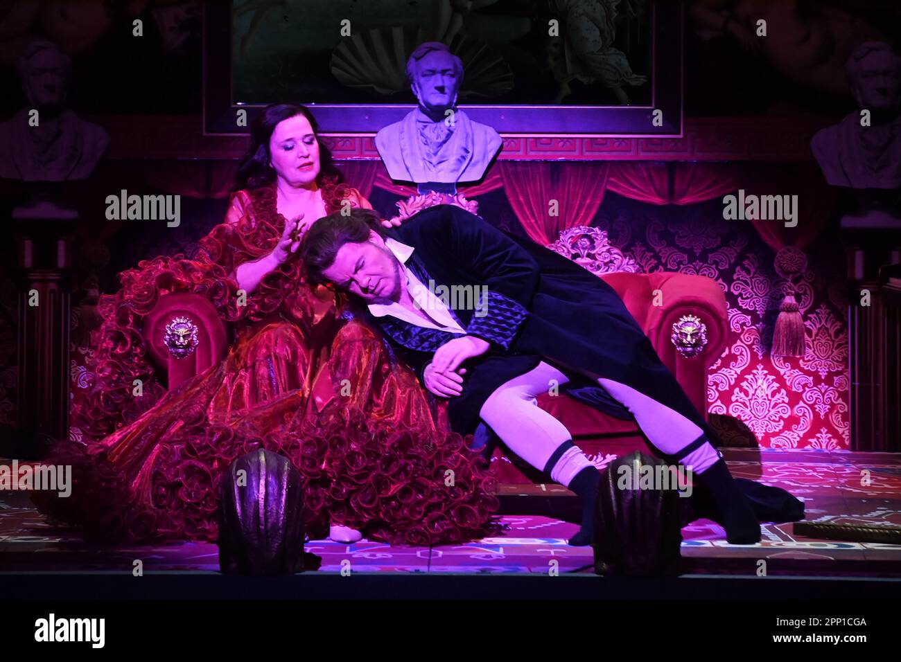 Ostrava, Czech Republic. 21st Apr, 2023. R-L Gianluca Zampieri as Tannhauser and Maida Hundeling ...