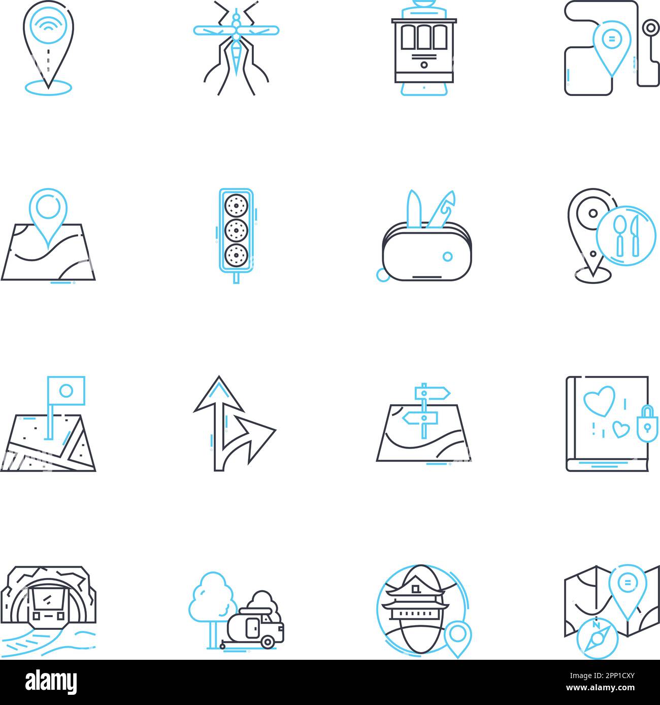 Nature and environment linear icons set. Forest, Ocean, Mountains ...