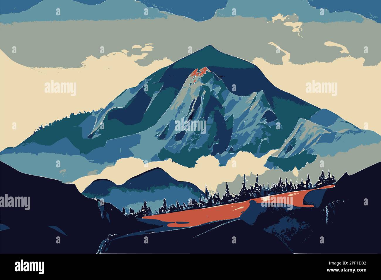 Watercolor mountain landscape vector image Stock Vector Image & Art - Alamy