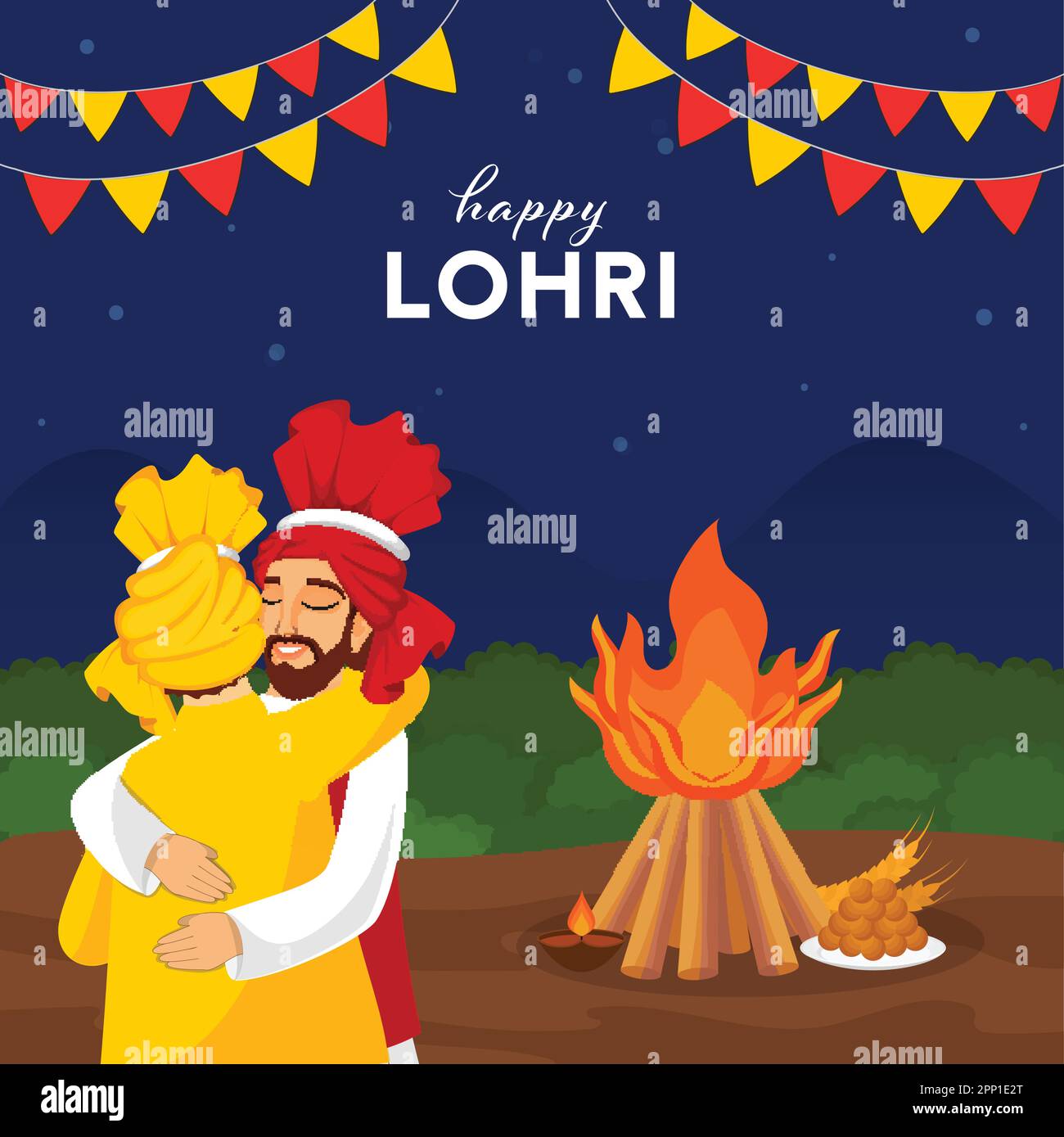 Happy Lohri Celebration Background With Festival Elements And Punjabi ...