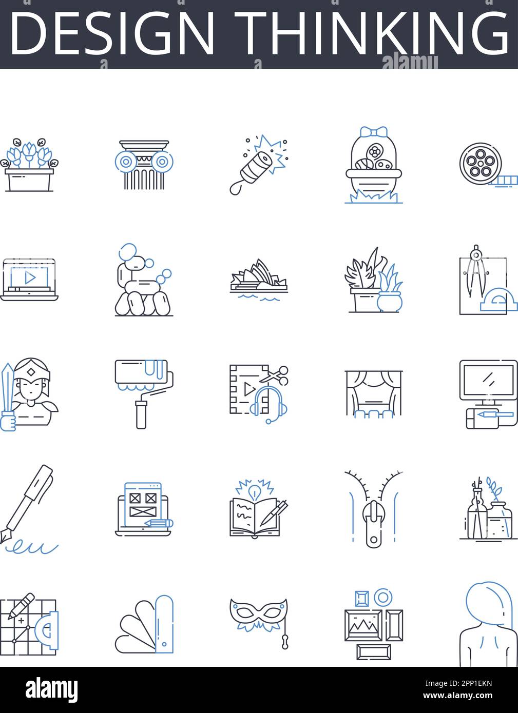 Design thinking line icons collection. Creative process, Strategic approach, Innovative mindset ...