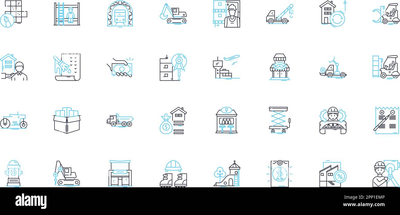 Construction firm linear icons set. Renovation, Excavation, Foundation ...