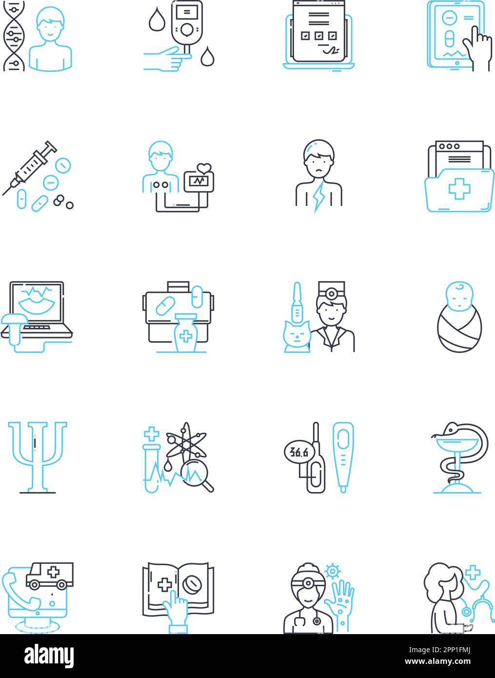 Infirmary linear icons set. illness, injury, care, nursing, medicine ...