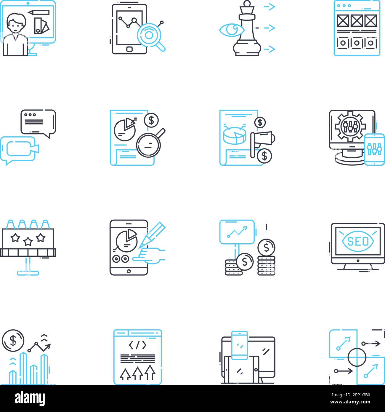 Customer outreach linear icons set. Engagement, Communication ...