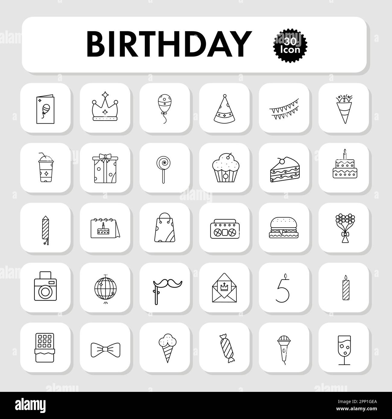 Set Of Birthday 30 Icons In Line Art Stock Vector Image & Art - Alamy