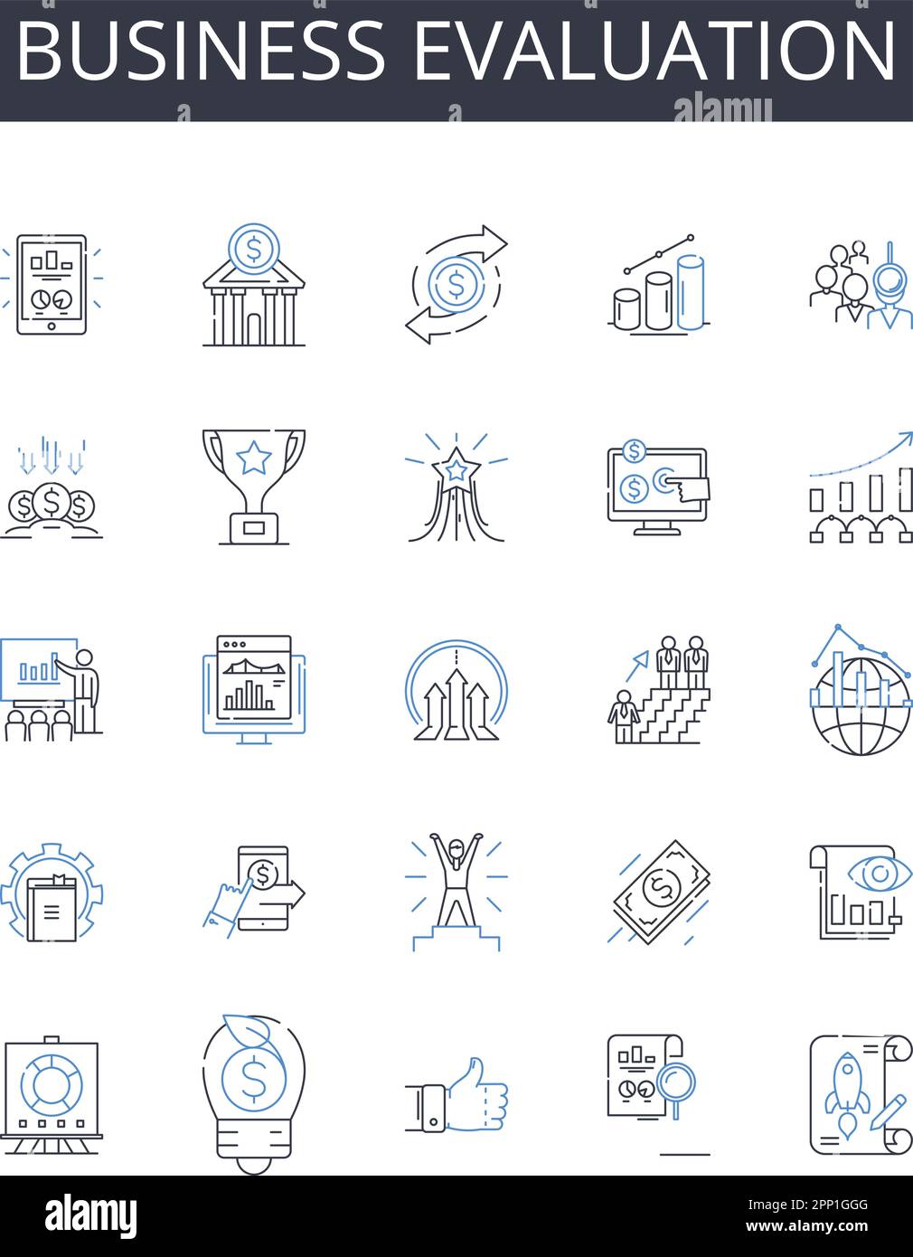 Business evaluation line icons collection. Economic analysis, Market assessment, Financial ...
