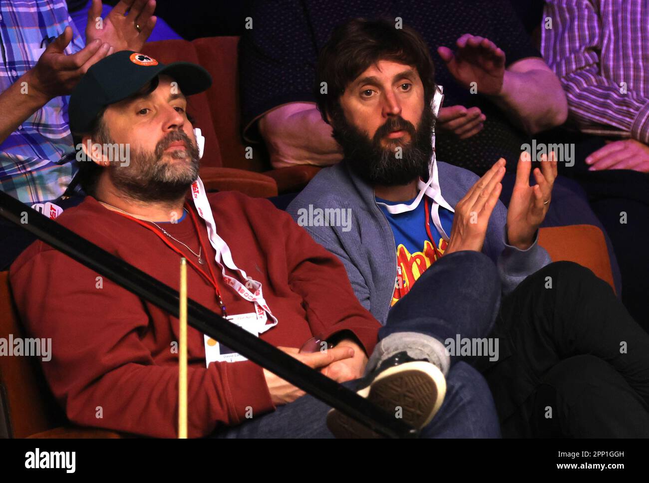 Comedians David Earl (left) and Joe Wilkinson watching the match between Mark Allen and Stuart ...