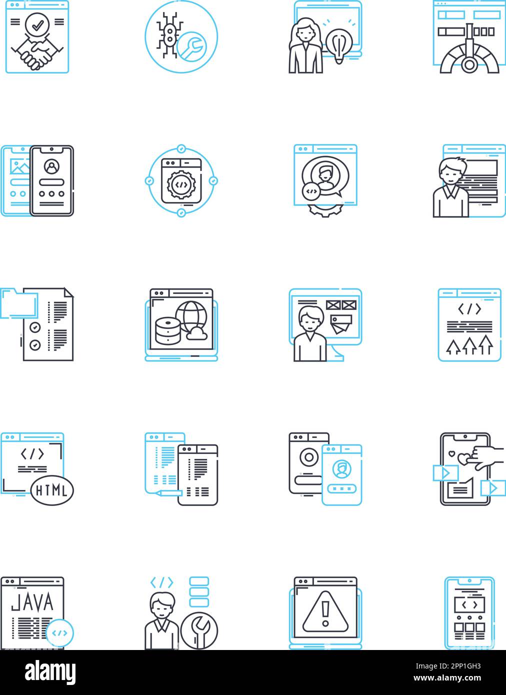 Coder Linear Icons Set Program Algorithm Syntax Debugging Javascript Python Html Line