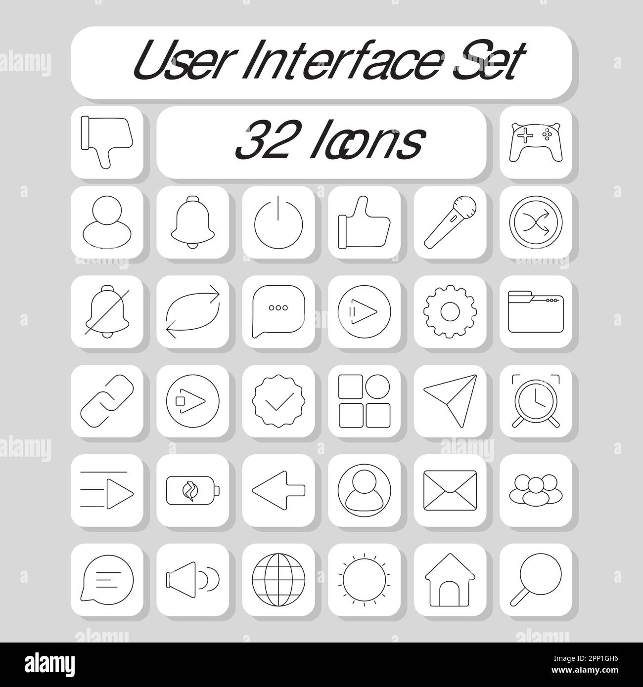 Black Stroke Style User Interface 32 Icon Set On Square Background ...