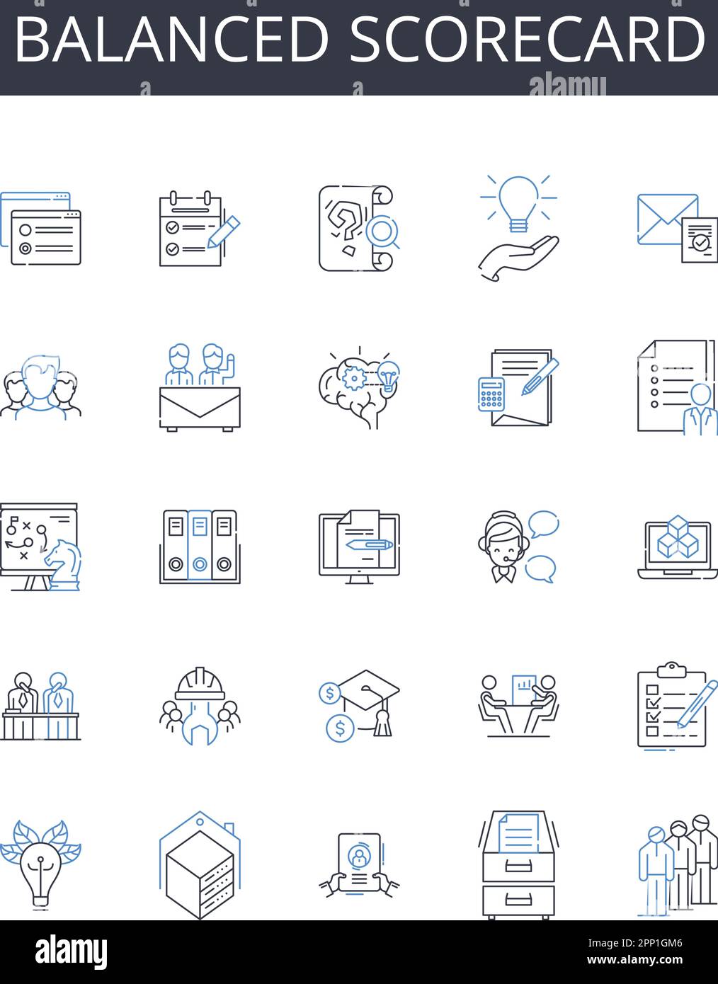 Balanced scorecard line icons collection. Risk assessment, Decision ...