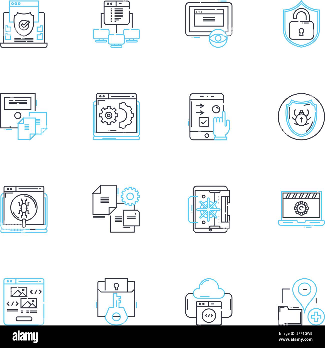 Nerk Security Linear Icons Set Firewall Encryption Authentication Intrusion Cybersecurity