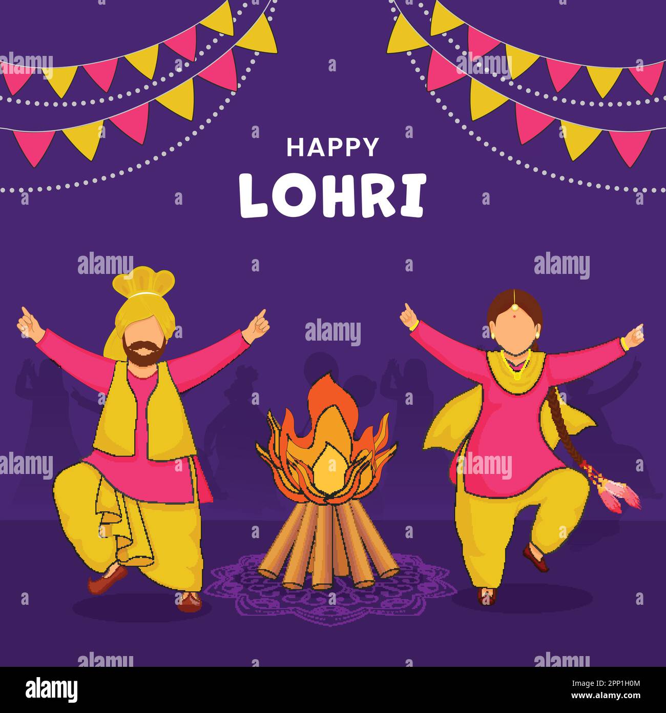 Happy Lohri Celebration Concept With Cartoon Punjabi Couple Performing ...