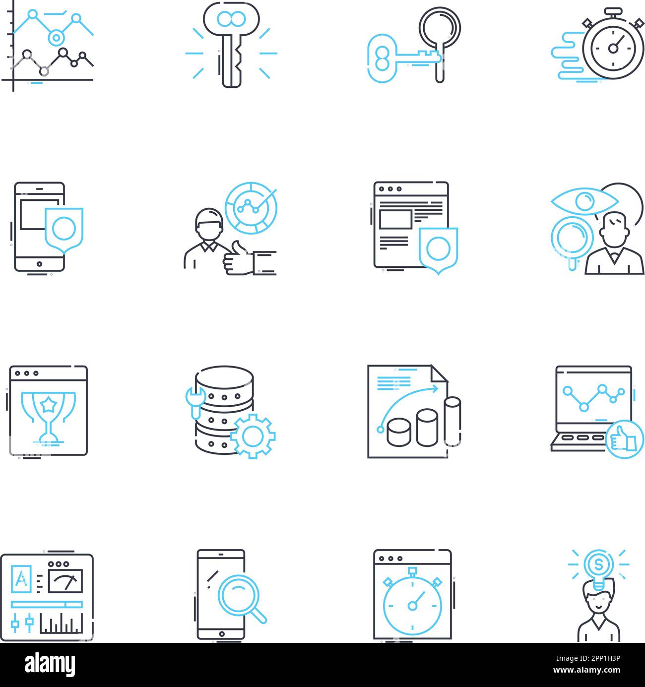 Consumer research linear icons set. Trends, Preferences, Insights, Demographics, Behavior ...