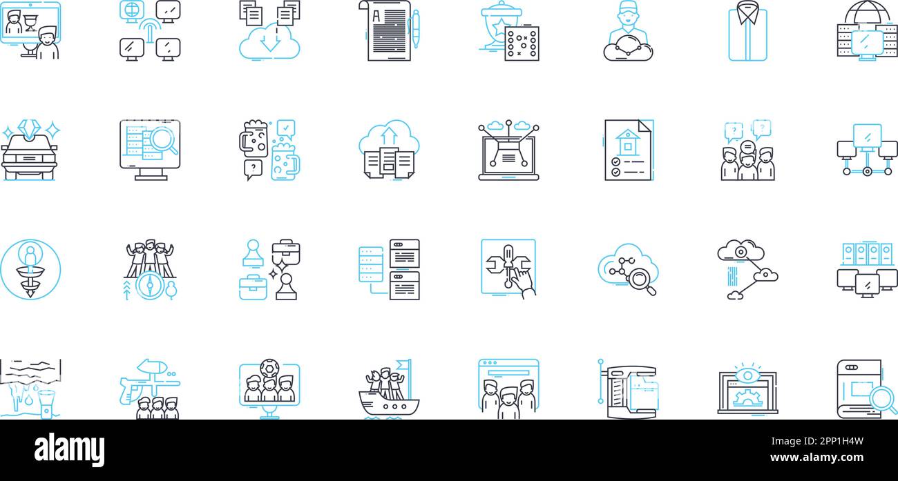 Knowledge Management Linear Icons Set Retrieval Collaboration
