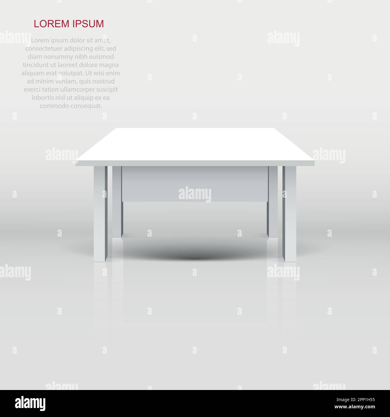 Vector 3d table for object presentation. Empty white top table isolated on white background ...