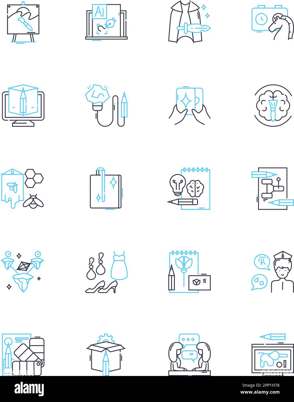 Computer art linear icons set. Pixelated, Fractal, Interactive ...