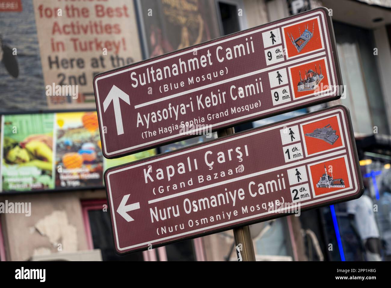 Road sign showing main sightseeing directions, Istanbul, Turkey Stock ...